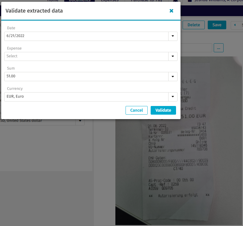 Capturing data from receipts